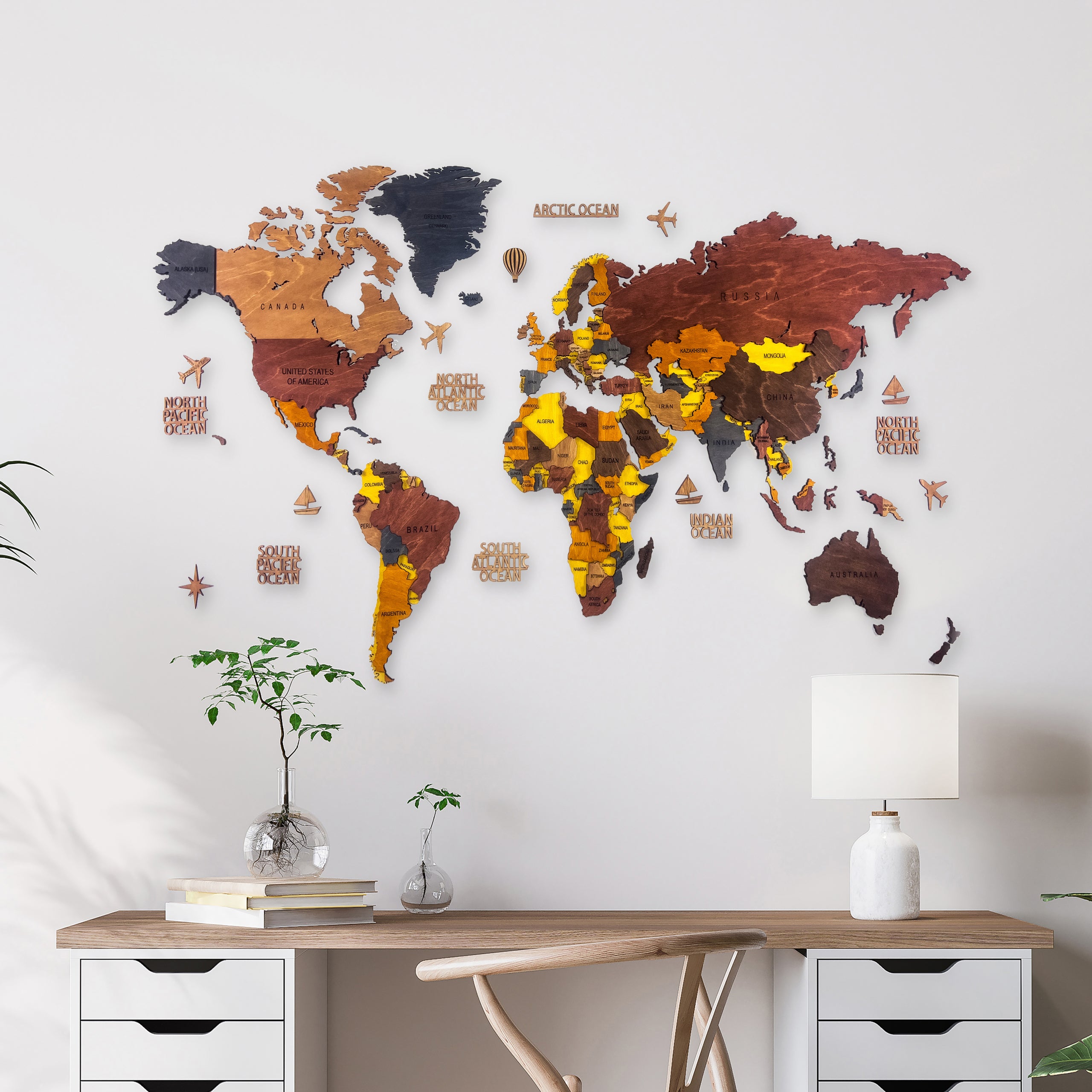 3D Wooden World Map – Handmade Wall Art for Home & Office Decor ...