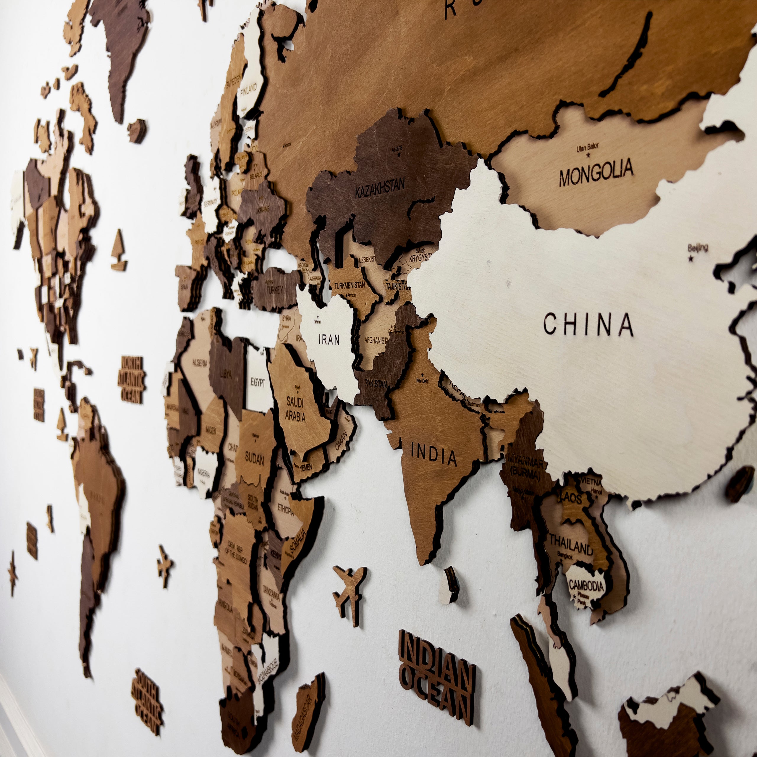 3D Handcrafted Brown Wooden World Map | MapofX Wall Decor – MapofxGlobal
