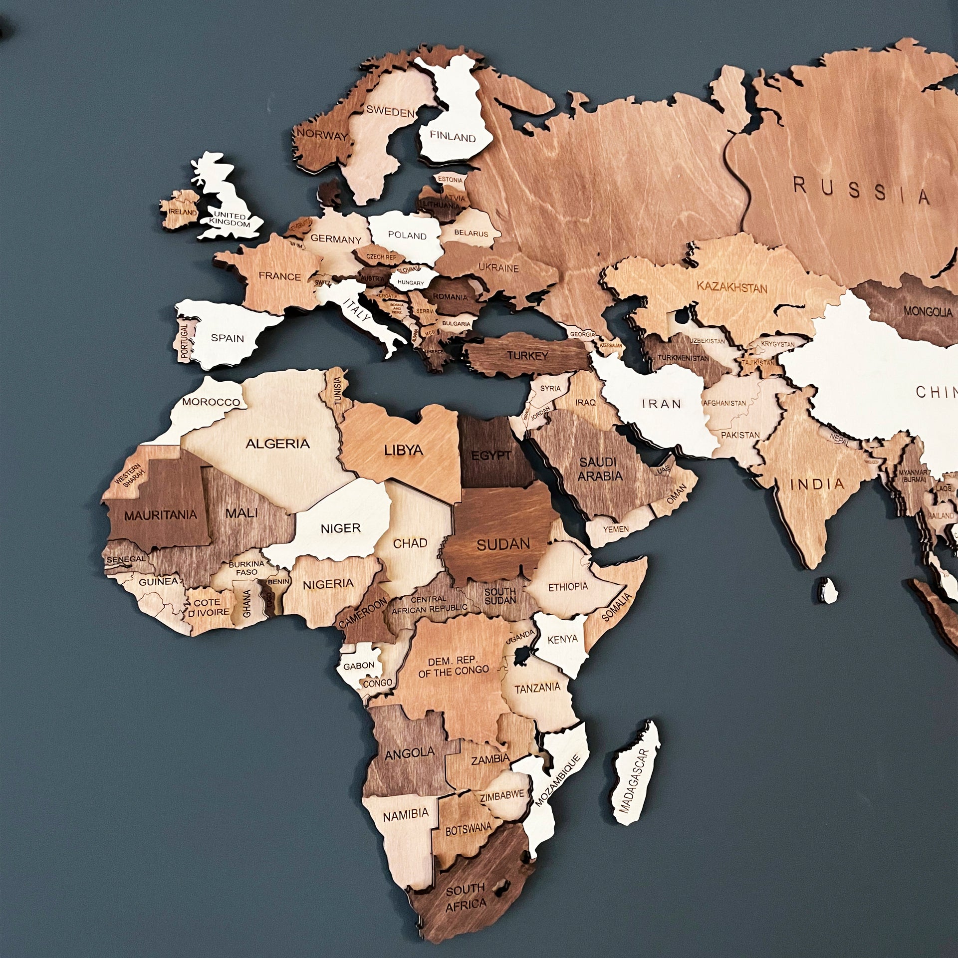 3D Wooden World Map – Handmade Wall Art for Home & Office Decor ...