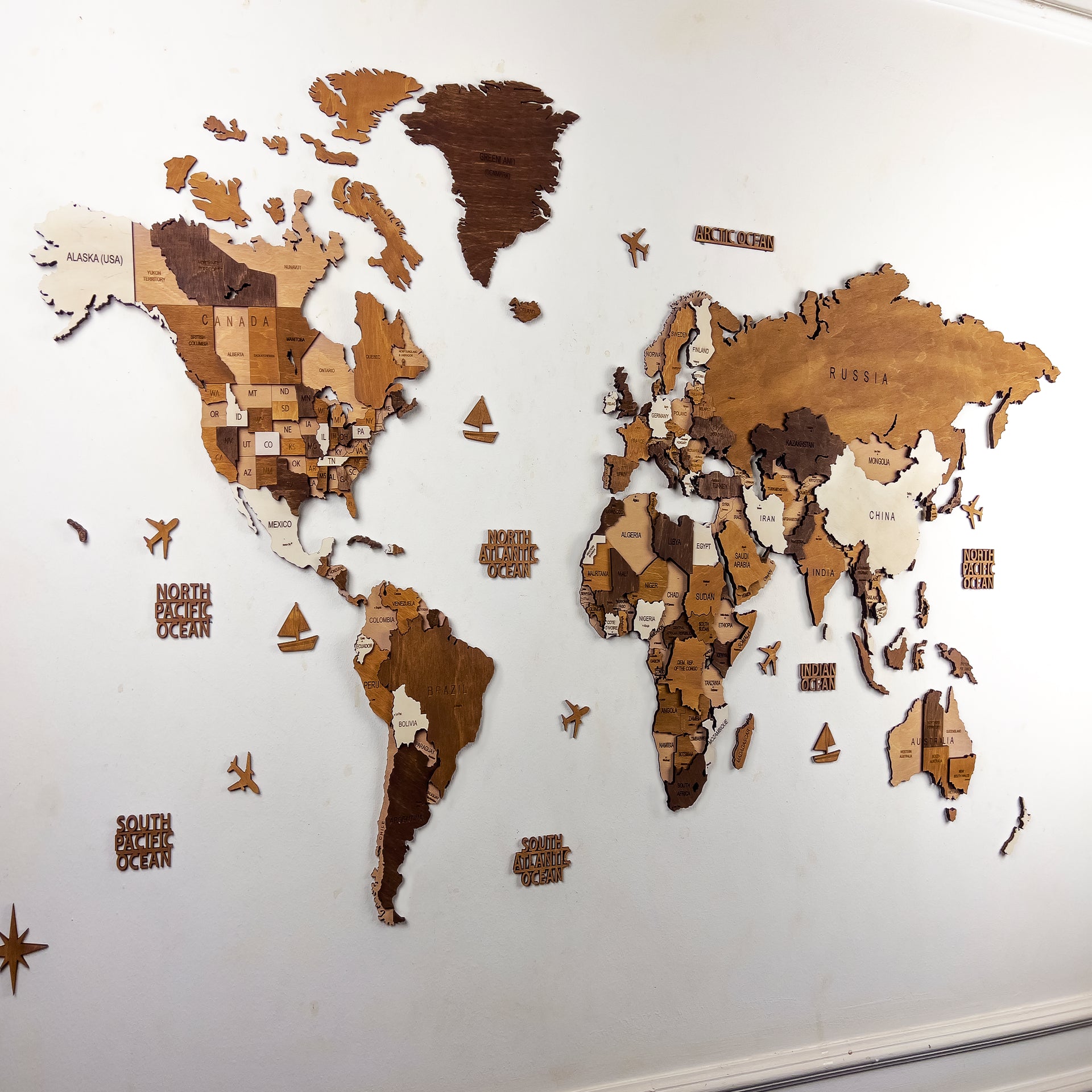 3D Wooden World Map – Handmade Wall Art for Home & Office Decor ...
