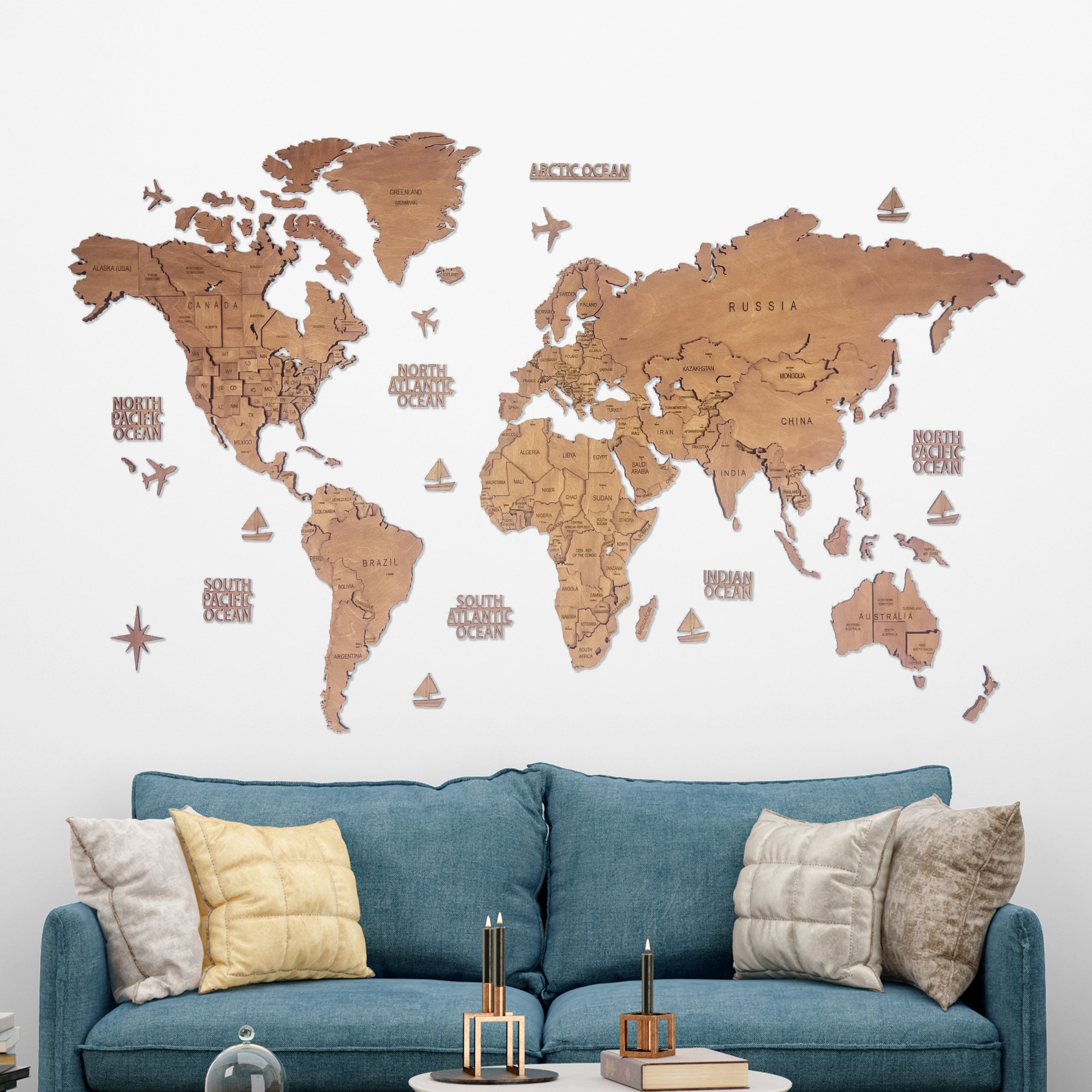 Light Oak Wooden World Map – Handcrafted 3D Wall Art – MapofxGlobal