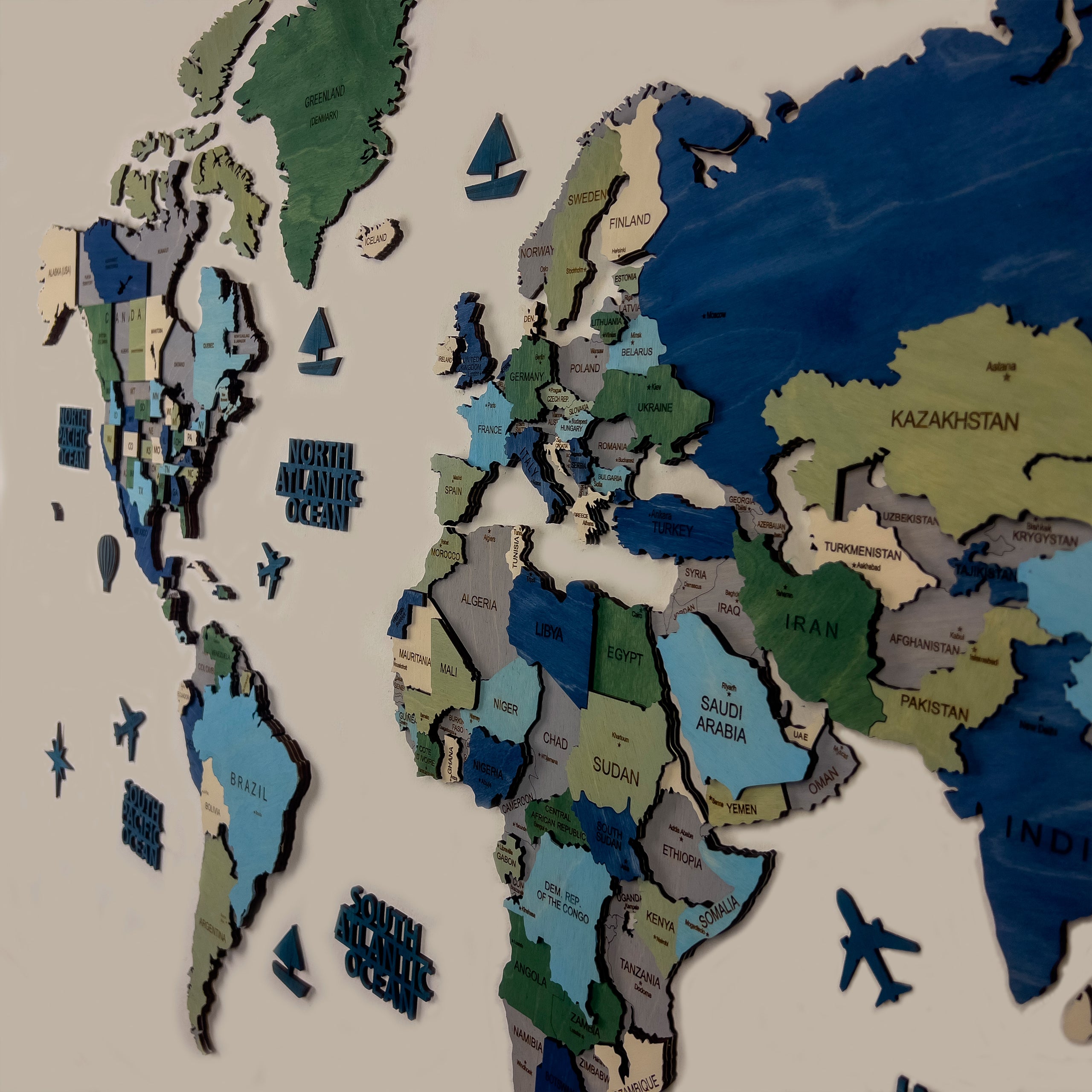 3D Wooden World Map - Green – MapofxGlobal