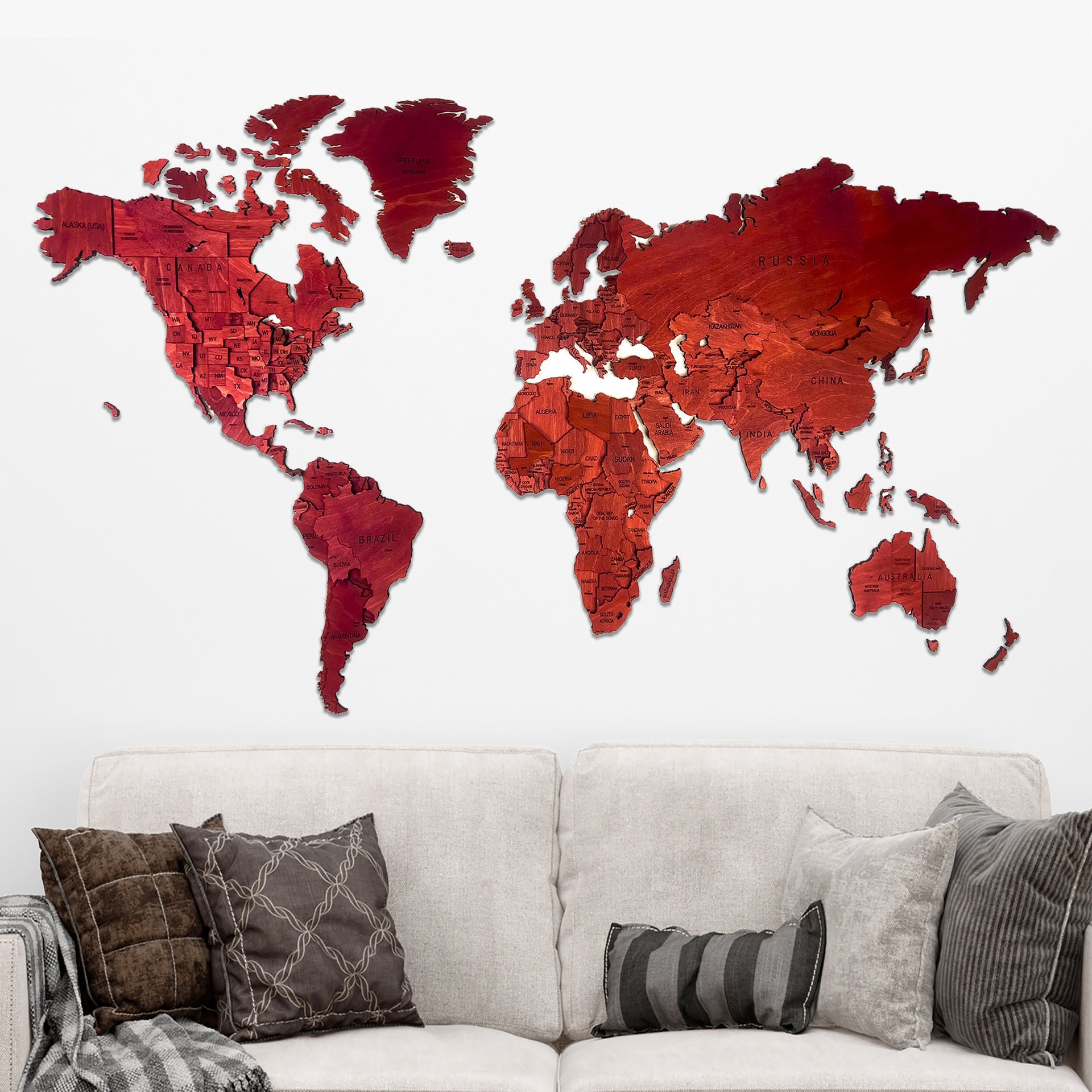 3D Wooden World Map - Wine – MapofxGlobal